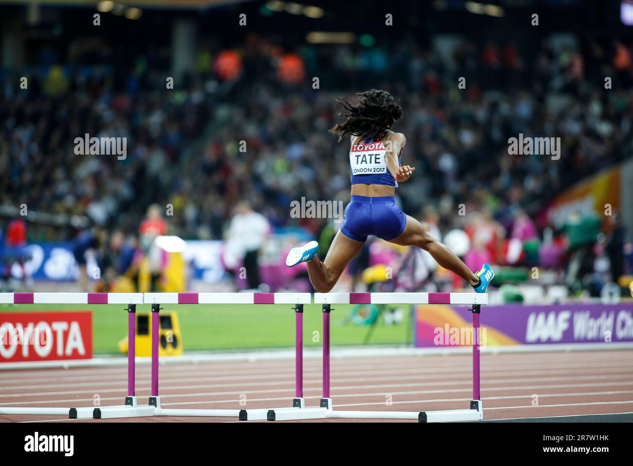 Cassandra Tate participating in the 400 meters hurdles at the World ...
