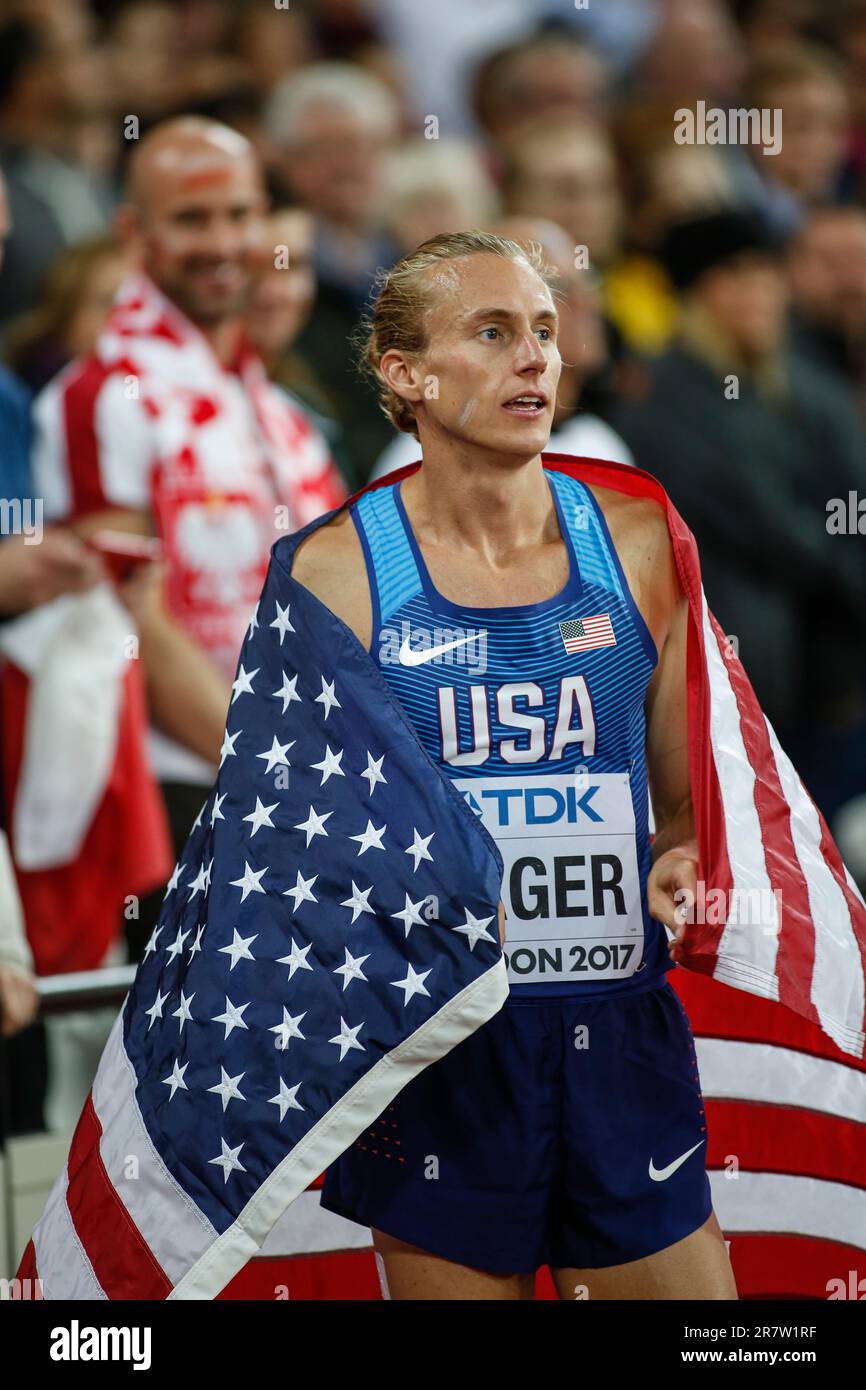 Evan Jager with her country's flag in the 3000 Metres Steeplechase at ...