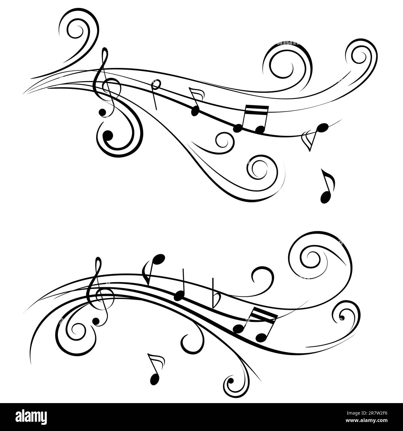 Ornamental music notes with swirls on white background Stock Vector ...