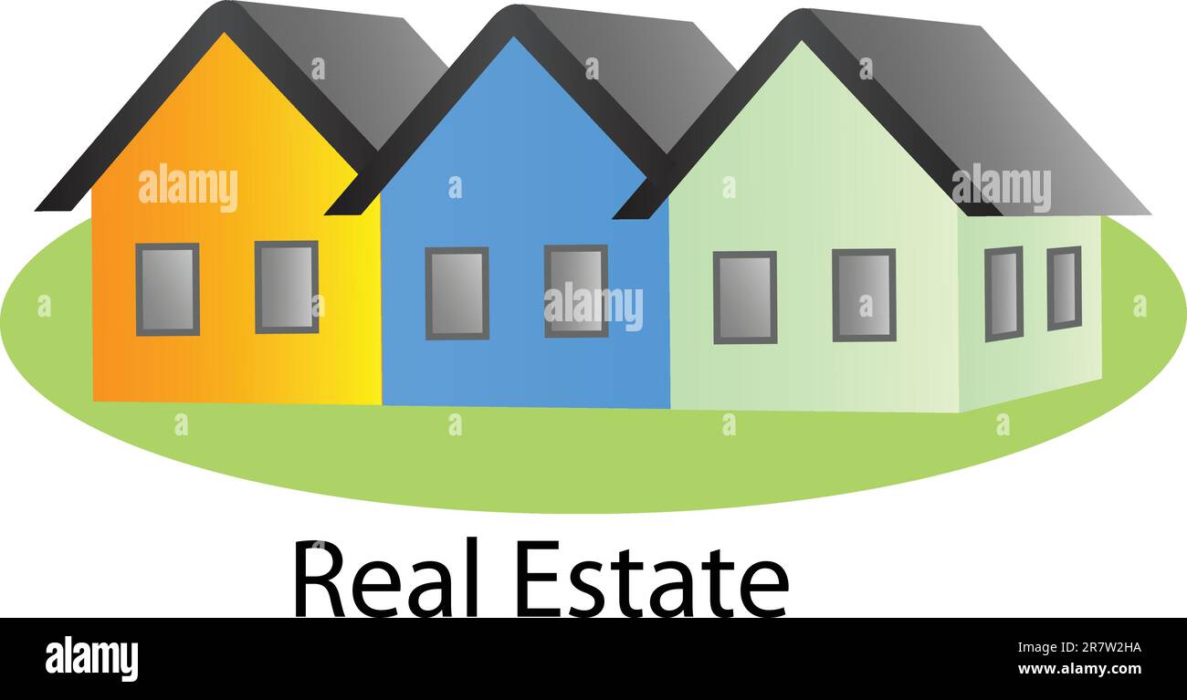 Vector icons of houses and text real estate isolated over white ...
