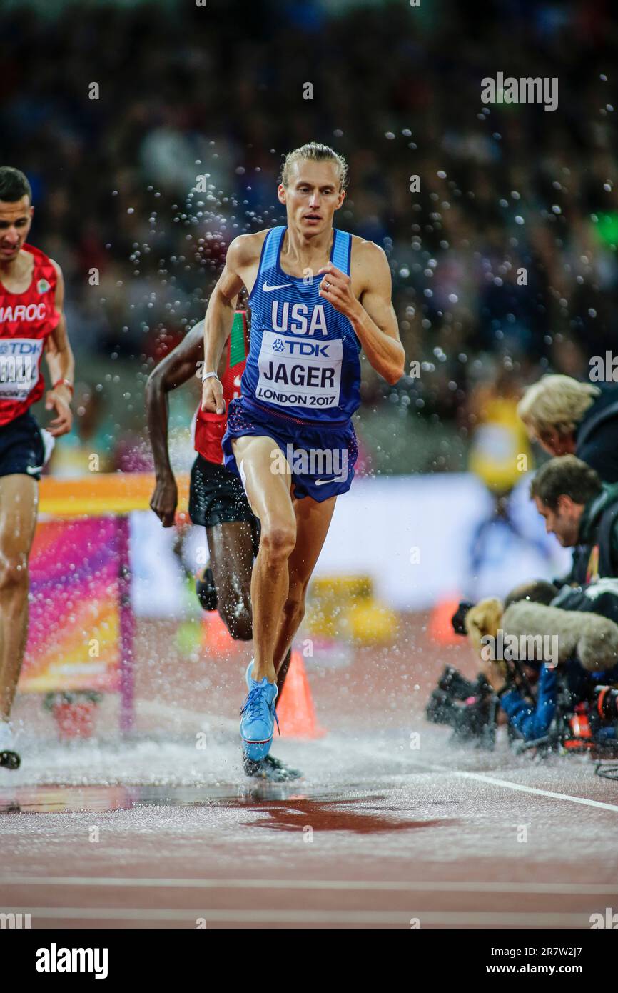 Evan Jager participating in the 3000 Metres Steeplechase at the World ...