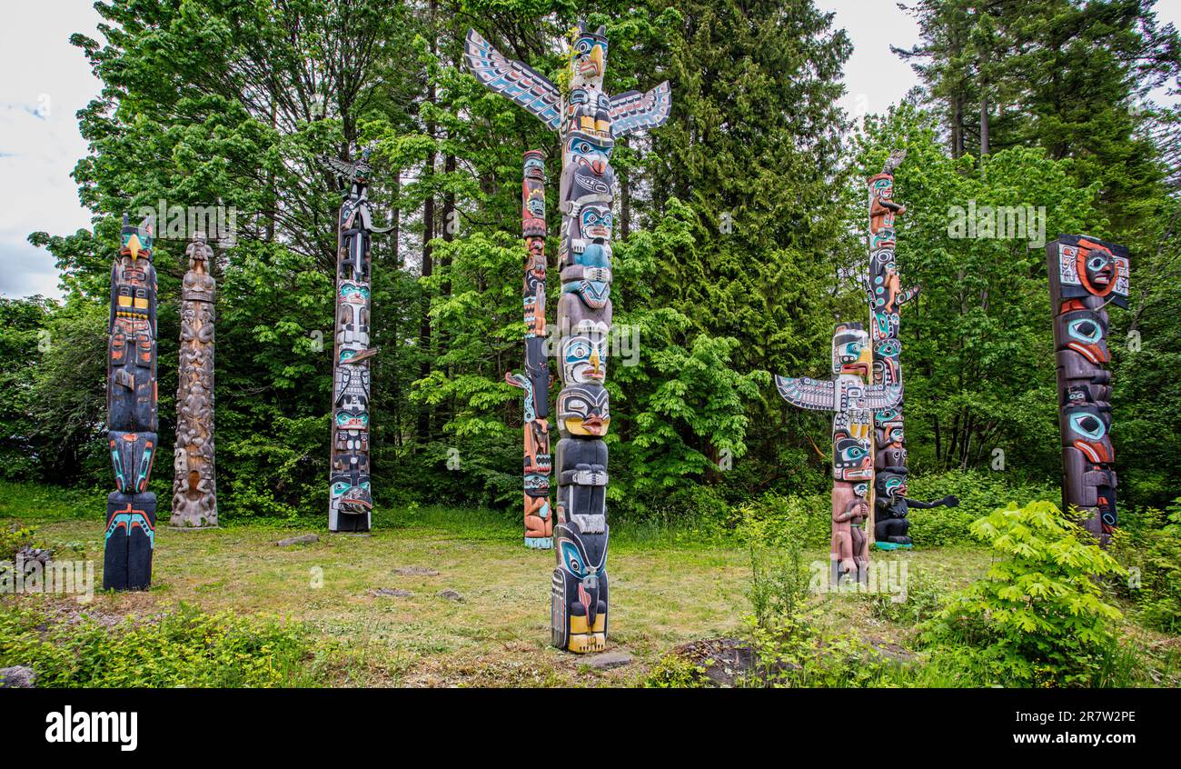 Totem Poles at Brockton Point in Stanley Park in Vancouver, British ...
