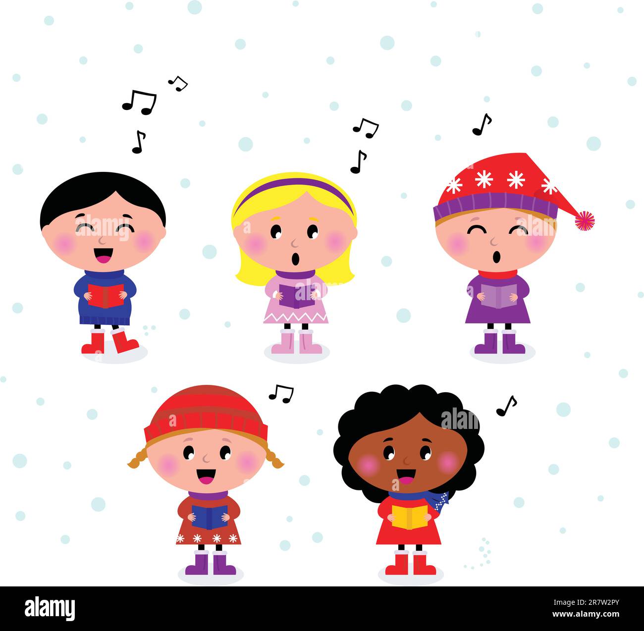 Little multicultural Kids singing Christmas Carol. Vector cartoon Stock ...