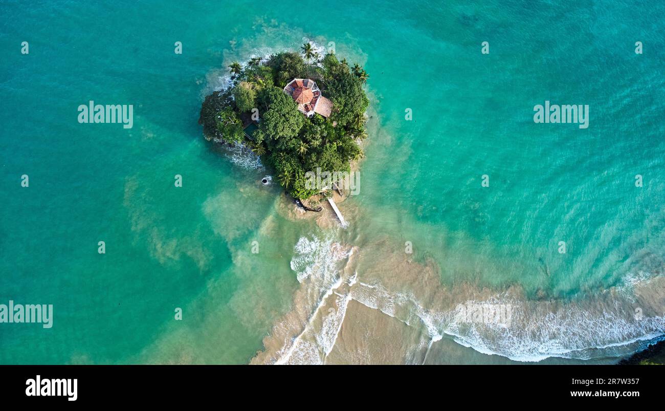 Aerial view of Taprobane island in Sri Lanka. Island in the Indian ...