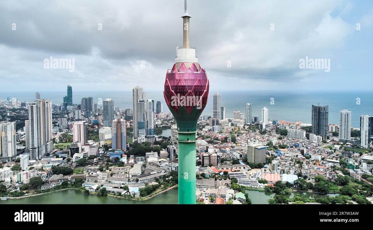 Aerial view of the main attraction, the Lotus Tower in the capital of ...