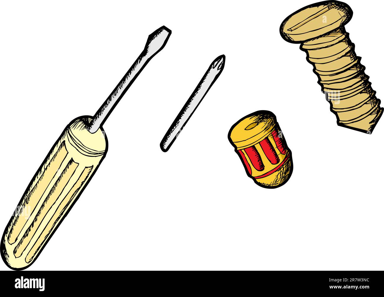 Cartoons of different screwdrivers and a screw over white Stock Vector ...