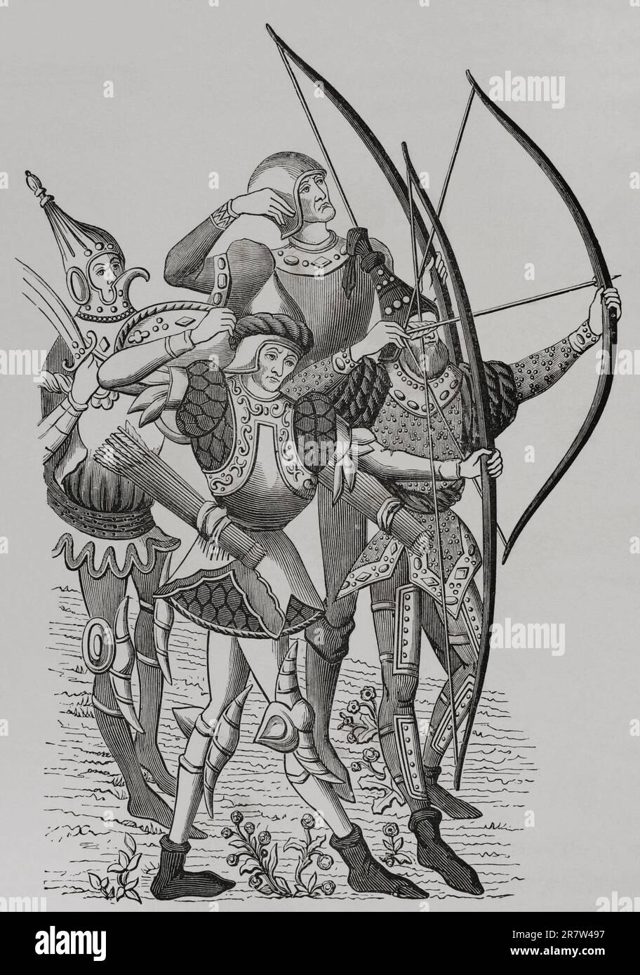French archers of the 15th century. Engraving. "Les Arts au Moyen Age ...
