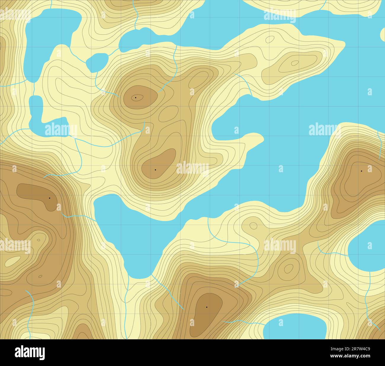 Editable vector illustration of a basic generic map of lakes and mountains with no names Stock ...