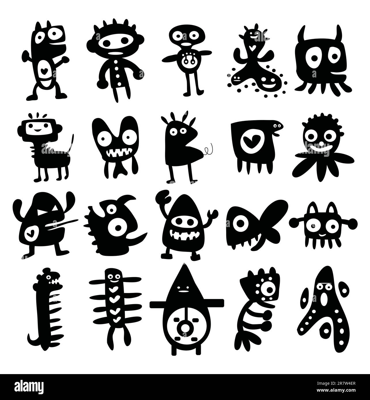 Collection of cartoon funny monsters silhouettes Stock Vector Image ...