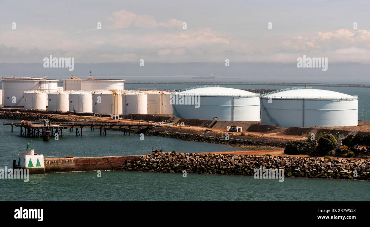 Le Havre, northern France, Europe. 2023. Oil and gas storage tanks ...