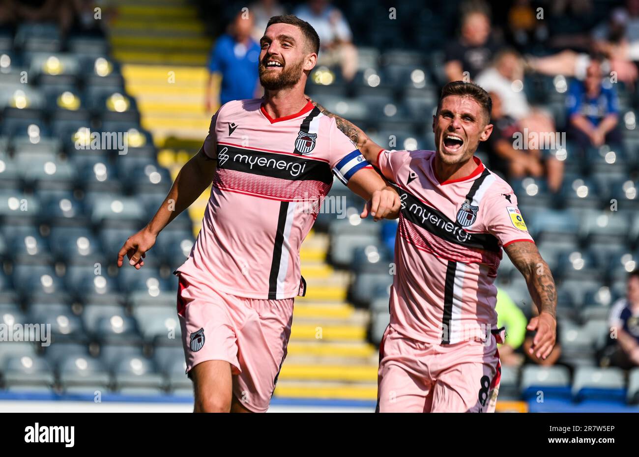 Luke Waterfall scores during the Sky Bet EFL League Two football match ...