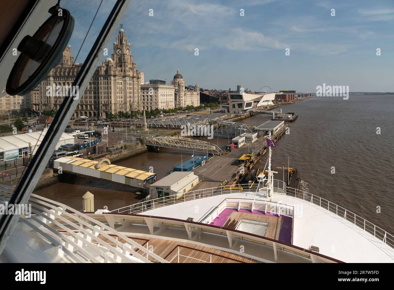 Liverpool, England, UK. 2023. View from the bridge of a cruise ship ...