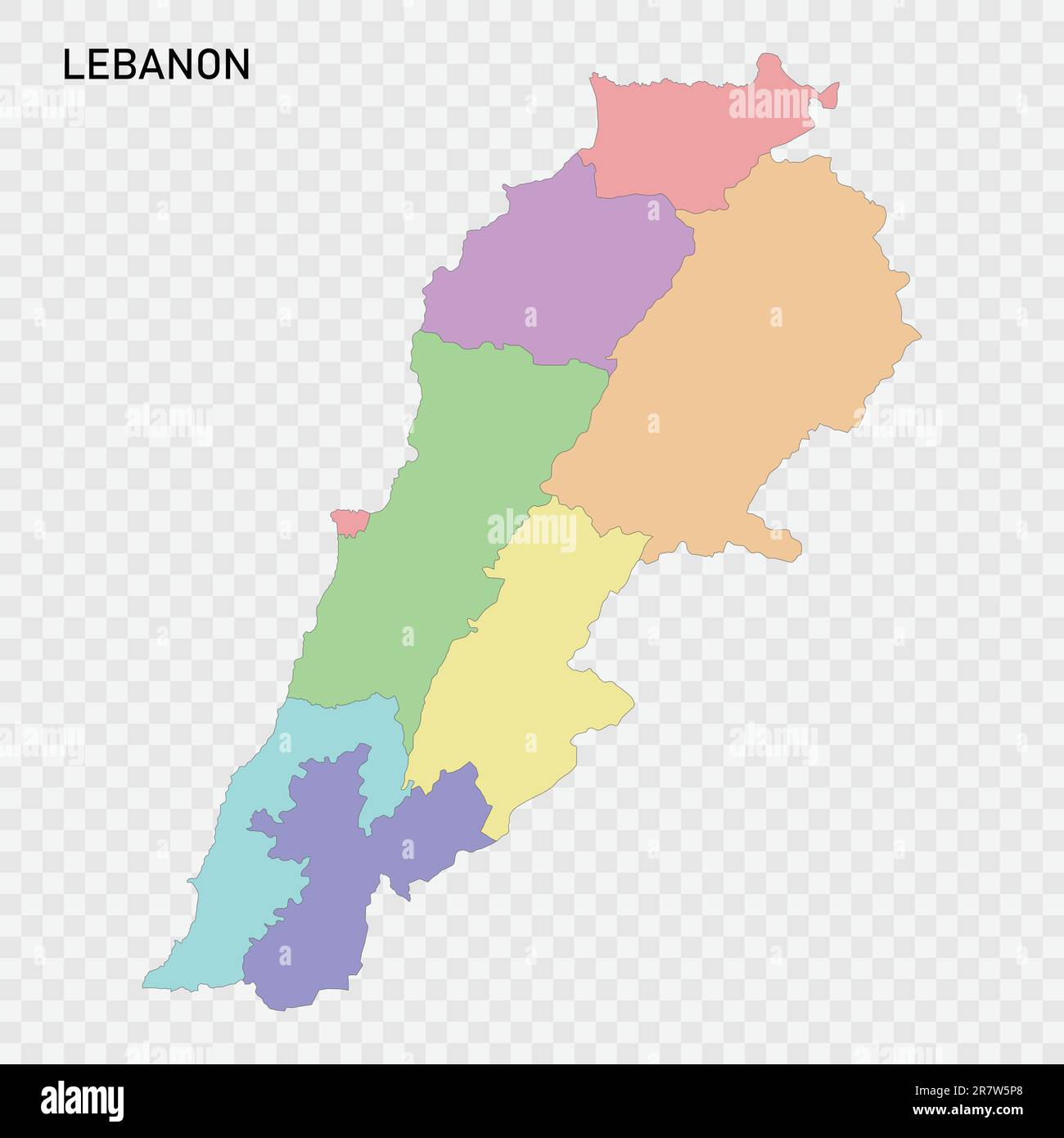 Isolated colored map of Lebanon with borders of the regions Stock ...