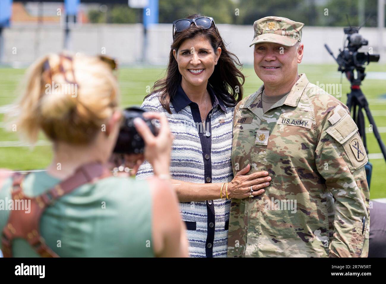 Republican presidential candidate Nikki Haley poses for a photo with ...