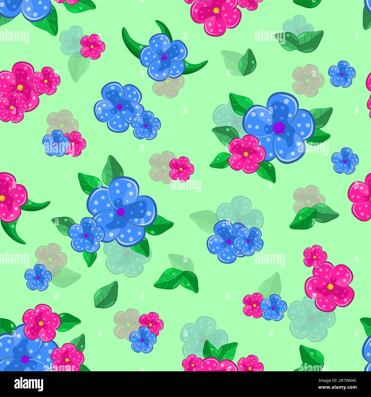 floral seamless pattern with forget-me-not and leaves on green ...