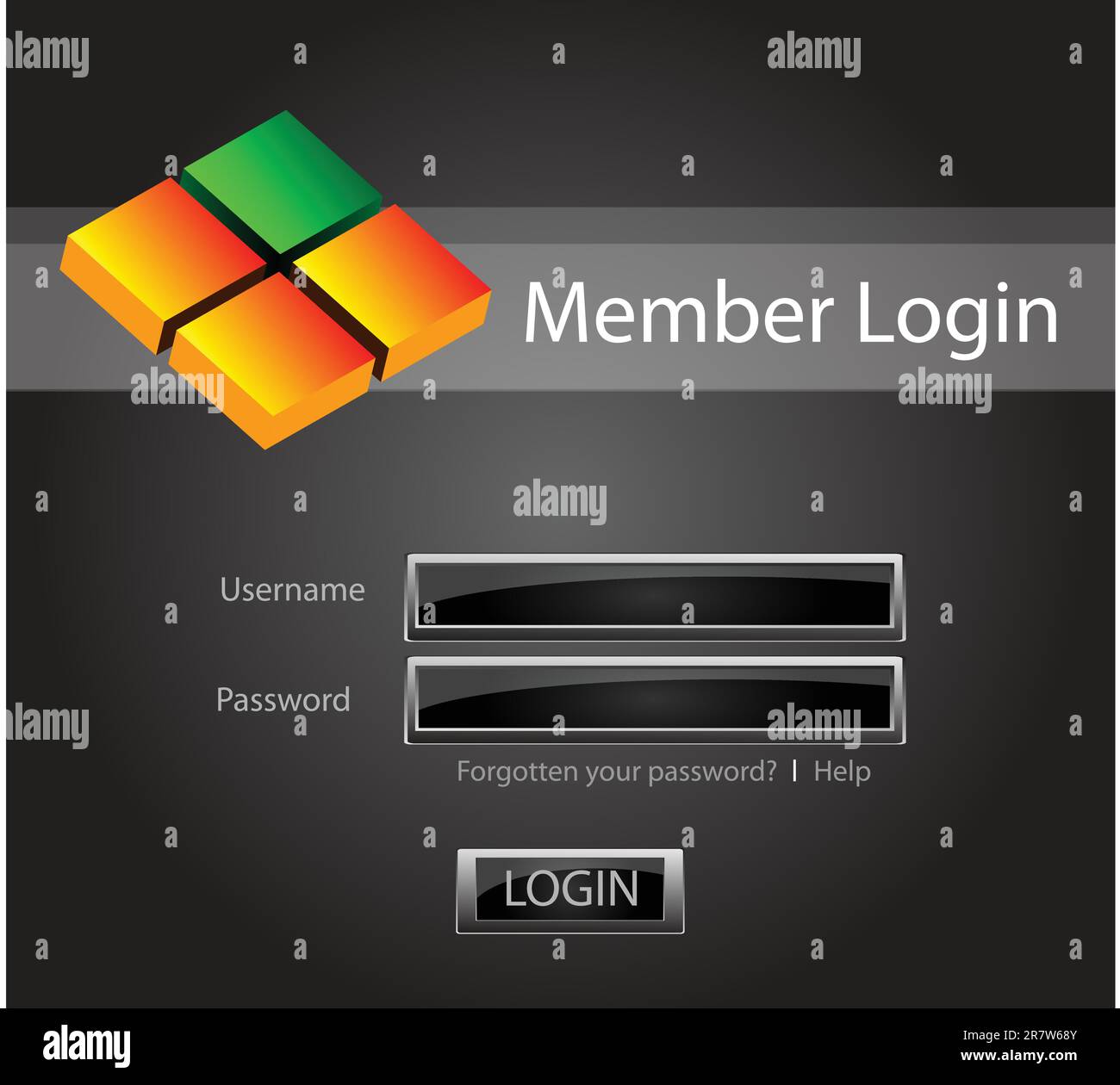 Login vector background with glossy buttons and 3D object Stock Vector ...