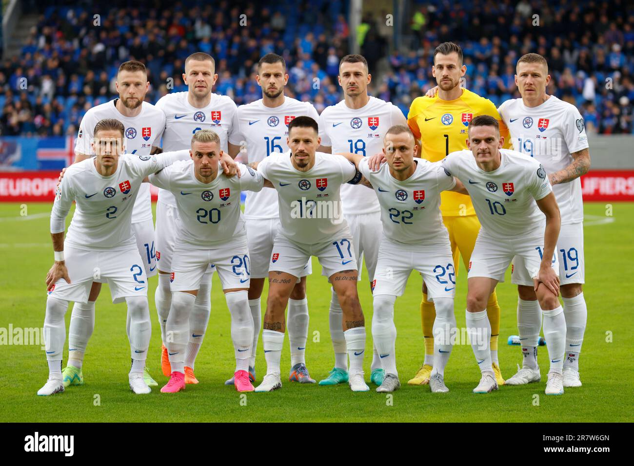 The Slovak team pose for a team group before the Euro 2024 group J ...
