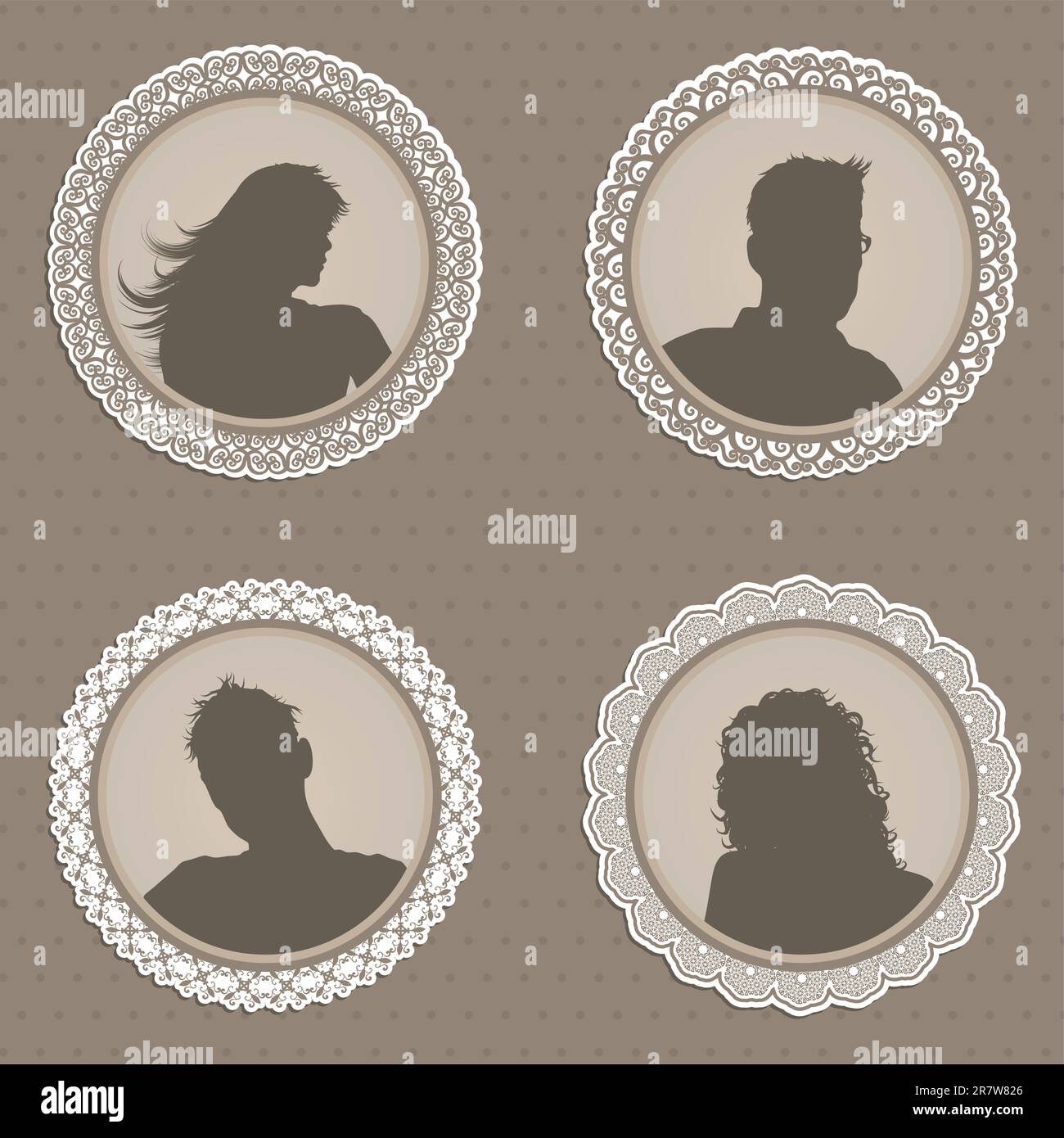 Collection of people avatars in antique style decorative circular ...