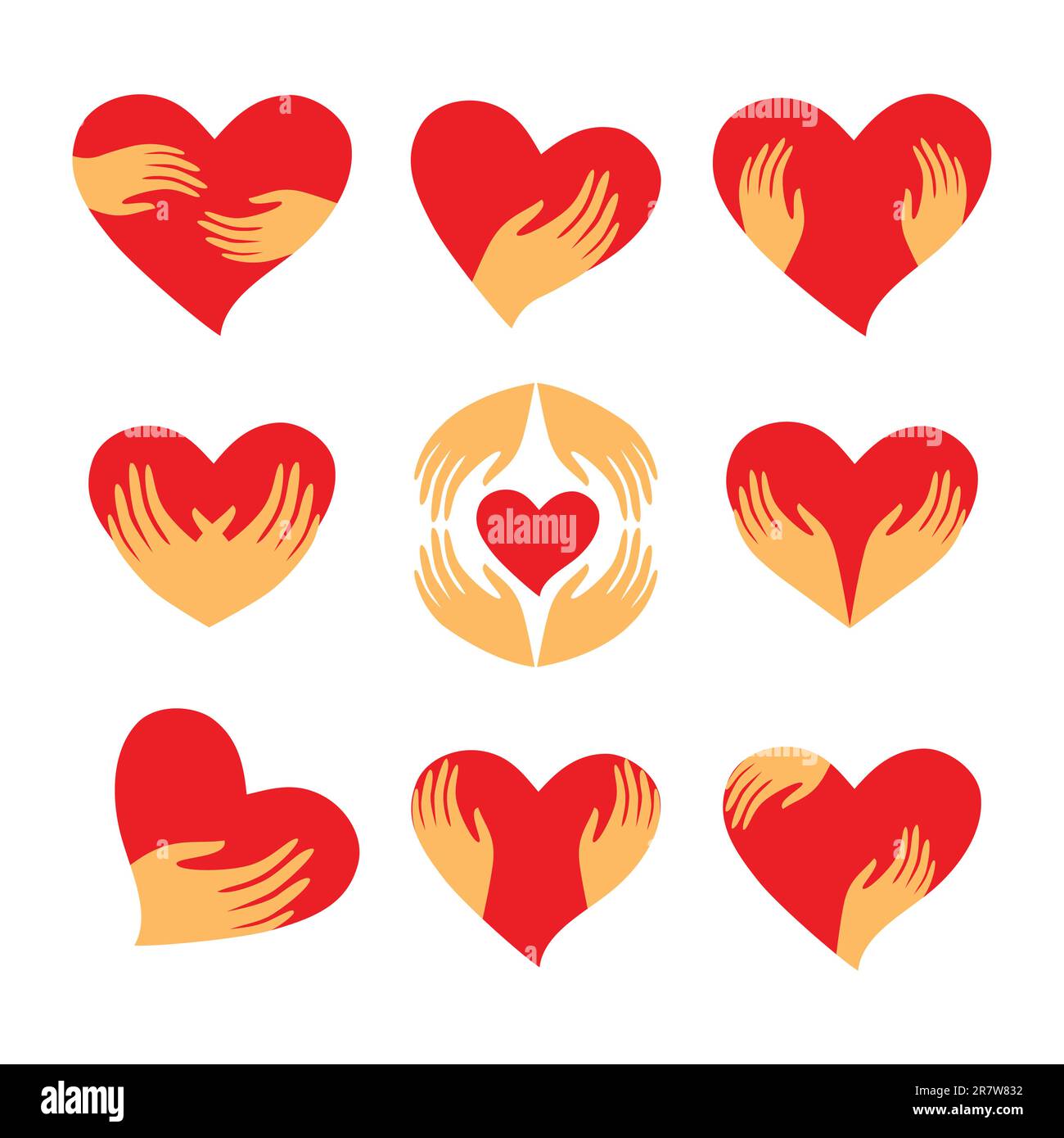 Ð¡ollection of signs - heart in his hands. Character - love, care ...