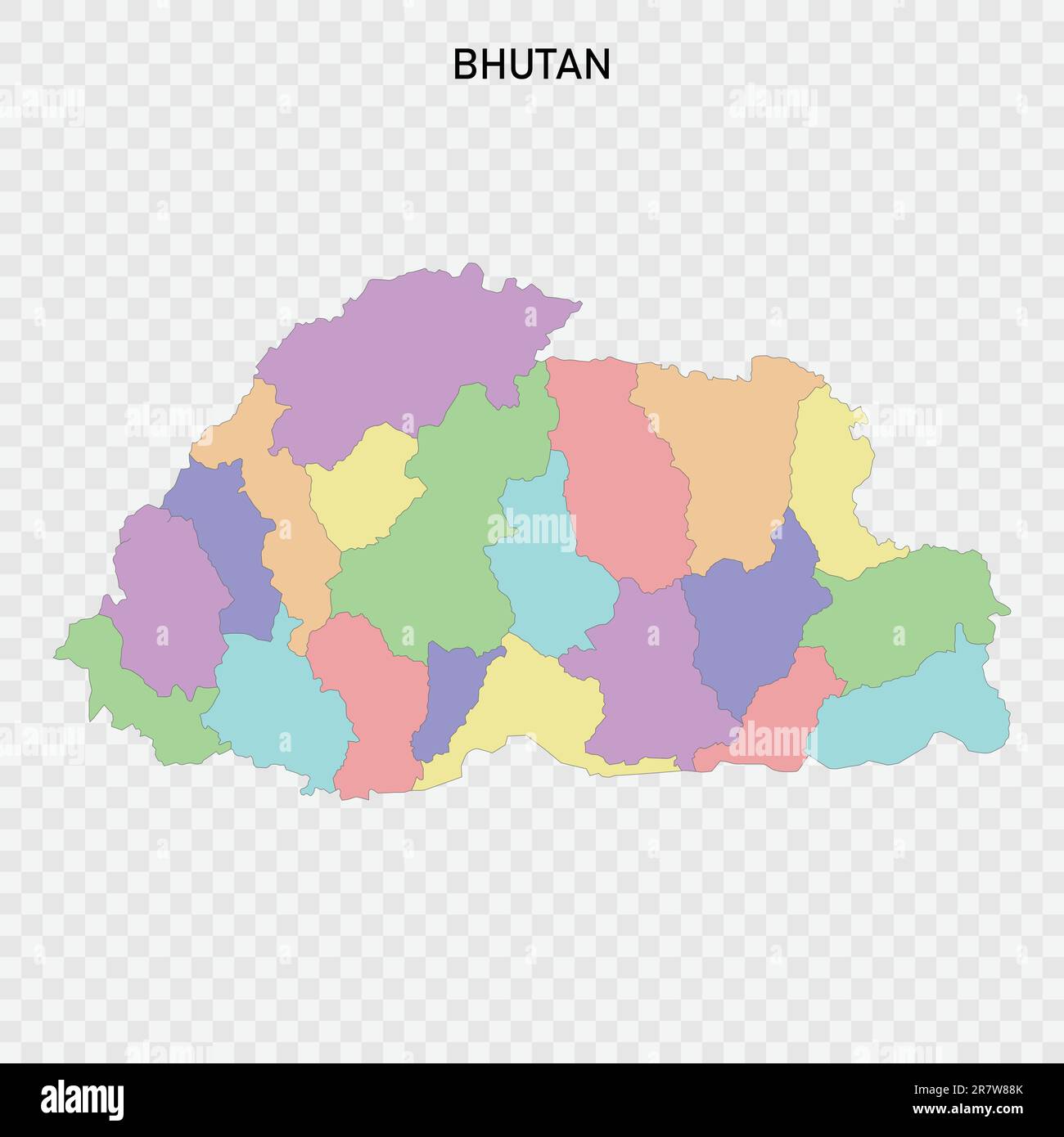 Isolated colored map of Bhutan with borders of the regions Stock Vector ...