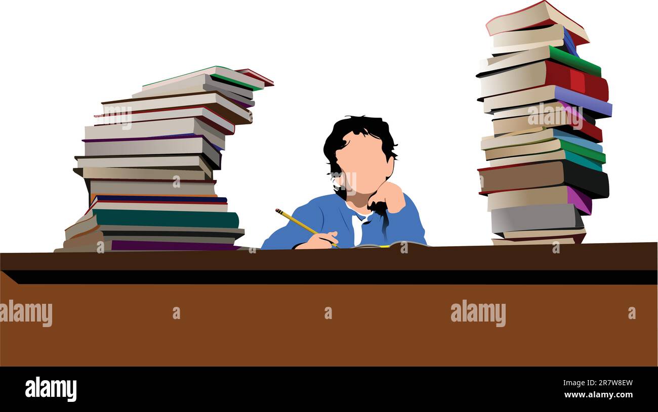 Beautiful kid boy reading book Stock Vector Images - Alamy