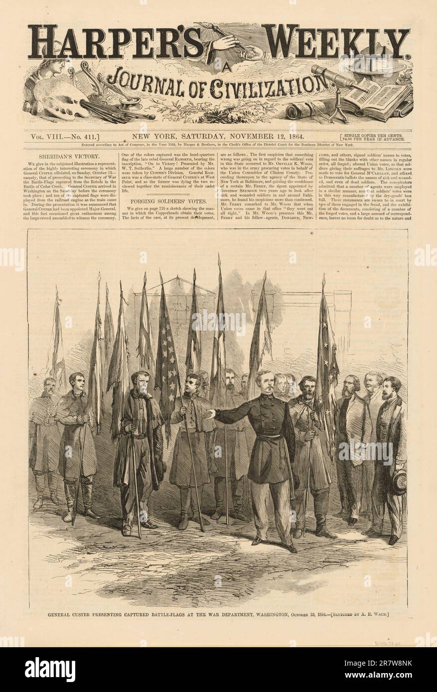 General Custer Presenting Captured Battle Flags 1864 Stock Photo - Alamy