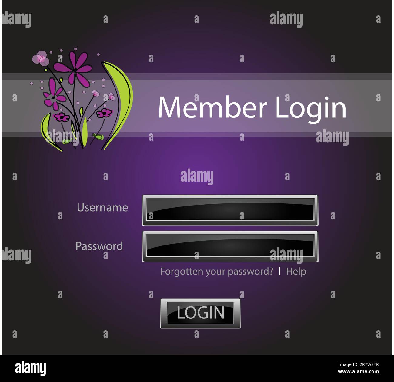 Login vector background with glossy buttons and abstract flower Stock ...