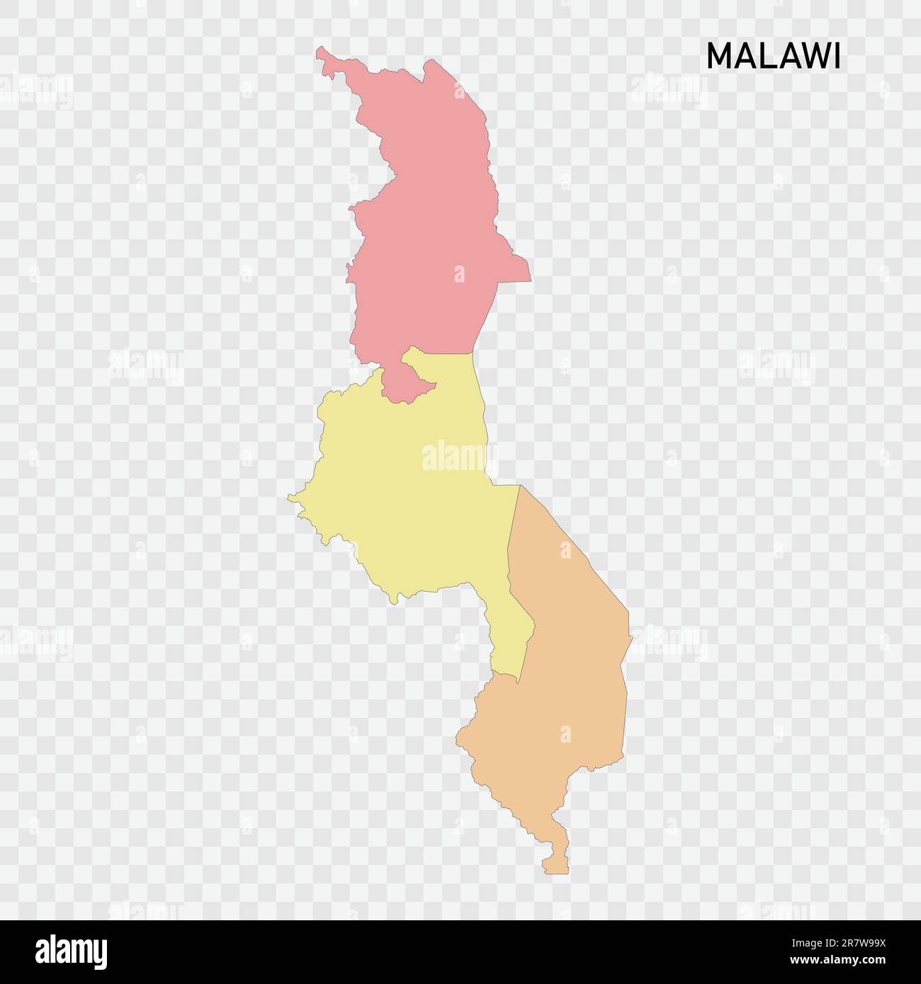 Isolated colored map of Malawi with borders of the regions Stock Vector ...