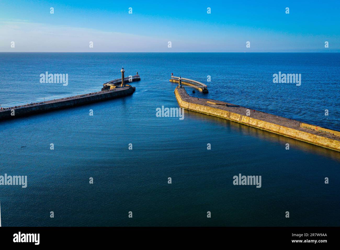 Whitby East and West Lighthouses, North Yorkshire Stock Photo - Alamy