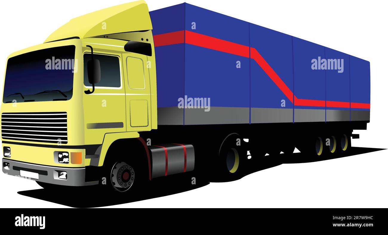 Vector illustration of yellow truck. Lorry with cargo container Stock ...