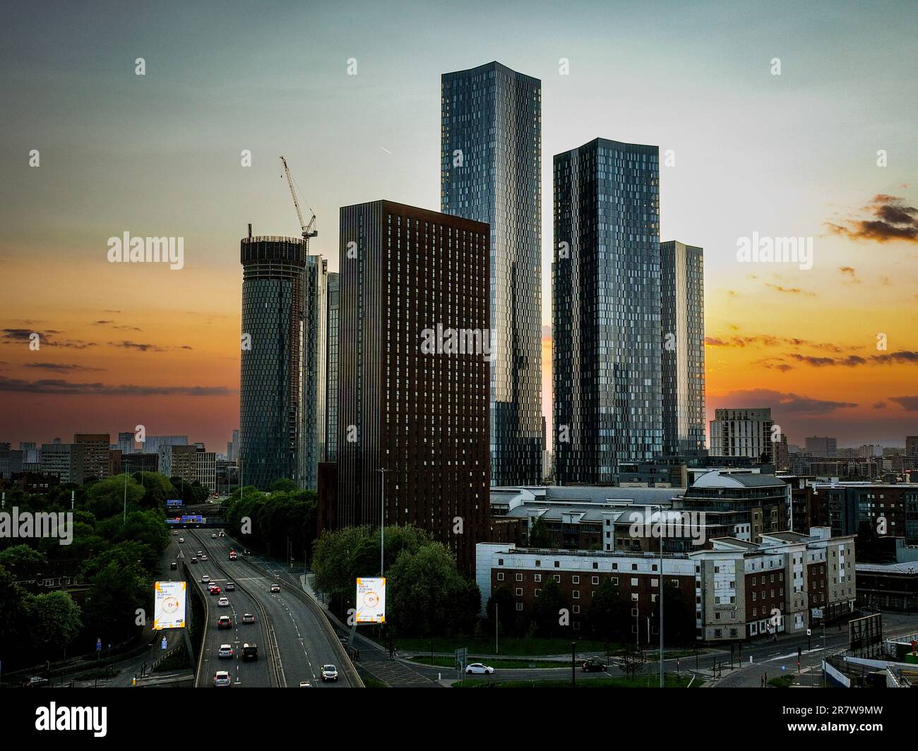 Sunset and Skyscrapers in Manchester Stock Photo - Alamy