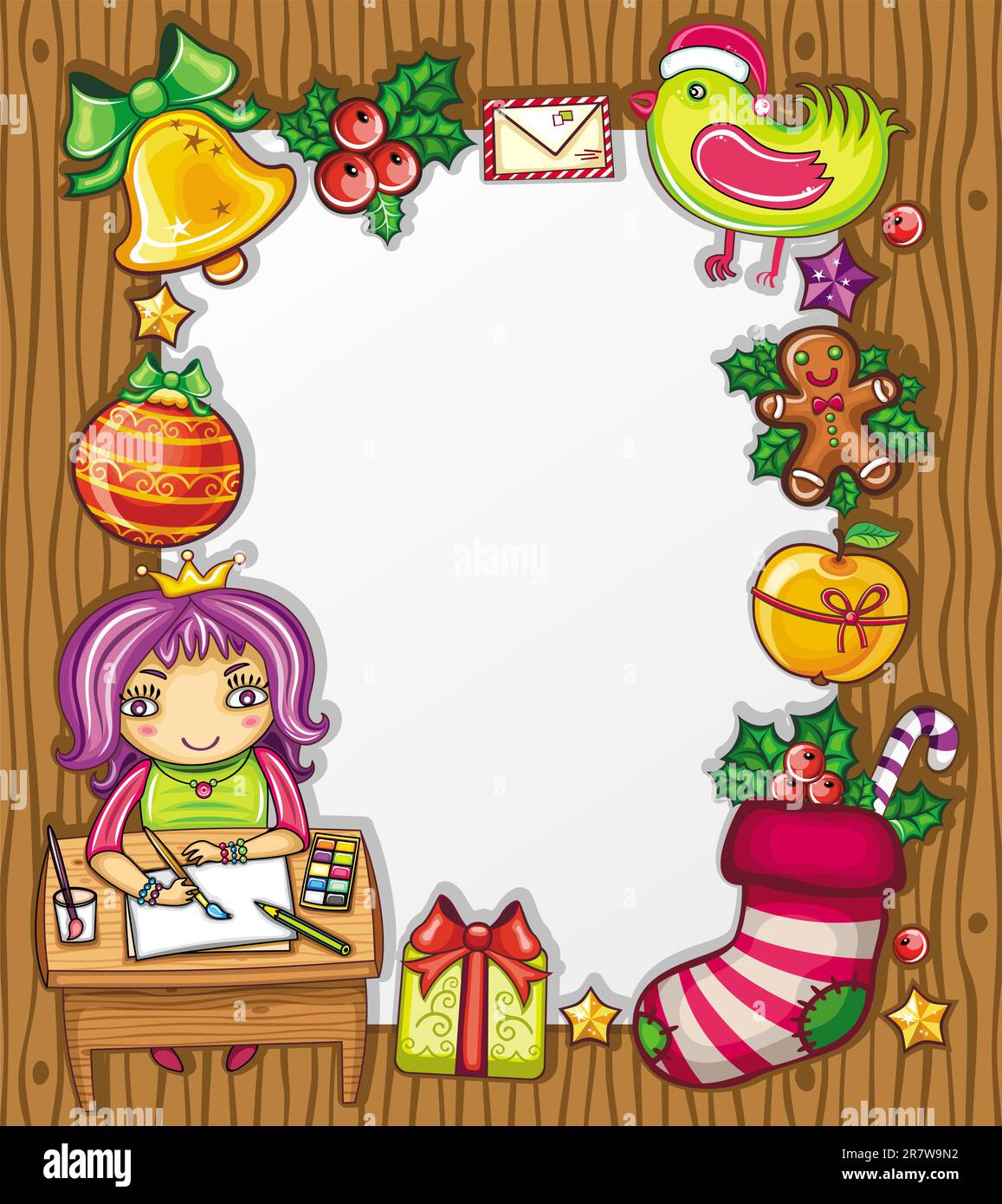 Little girl, wearing crown, writing a letter to Santa . Lots of ...