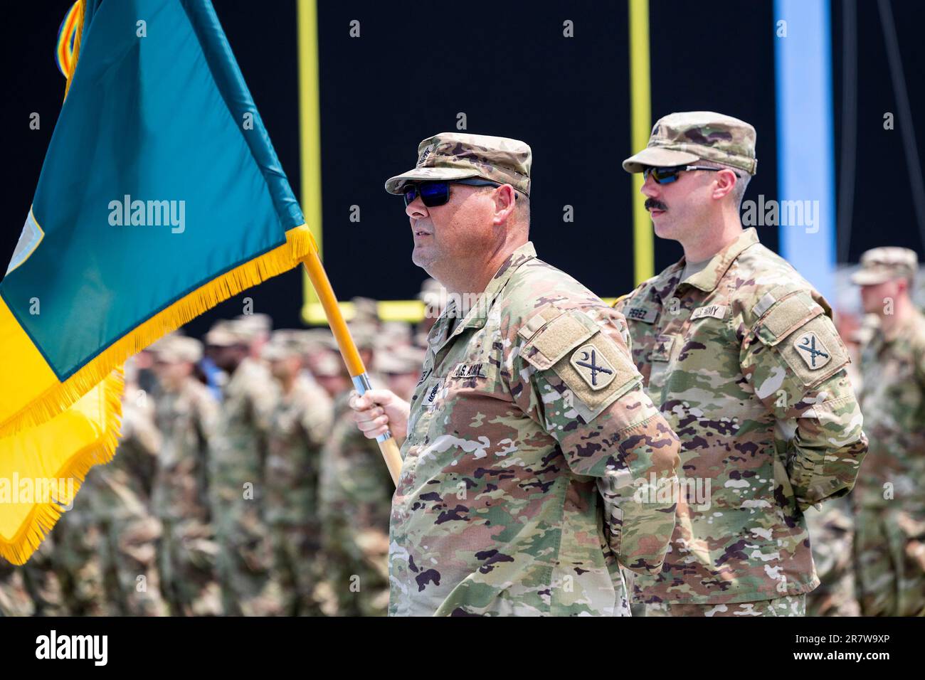 Sgt. Major Steve Legette, center, stands in front of the troops during ...