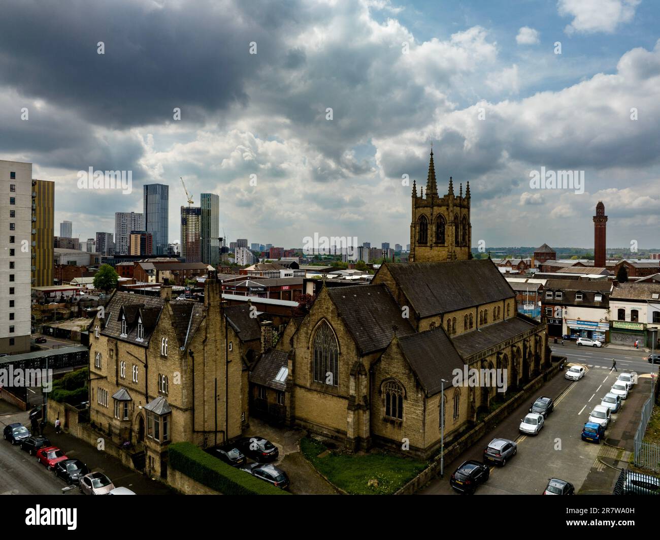 St Chad's Oratory Catholic Church and Manchester Skyline Stock Photo ...