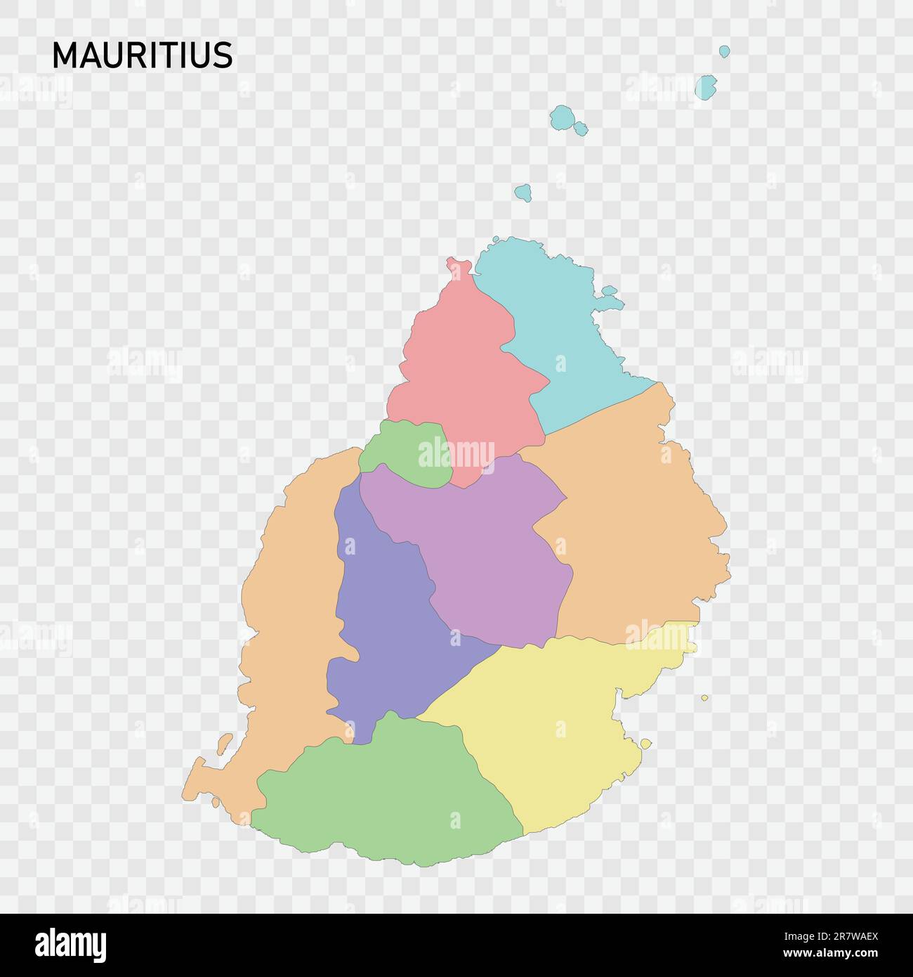 Isolated colored map of Mauritius with borders of the regions Stock ...