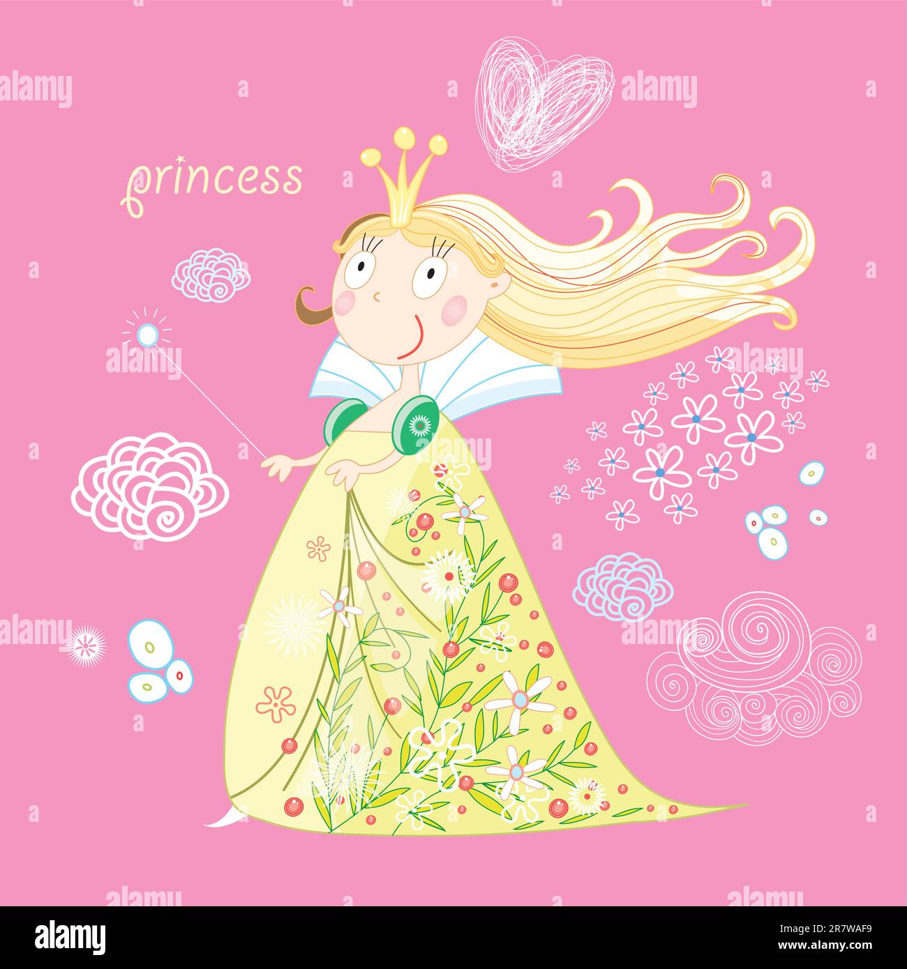 bright little princess on a pink background with clouds Stock Vector ...