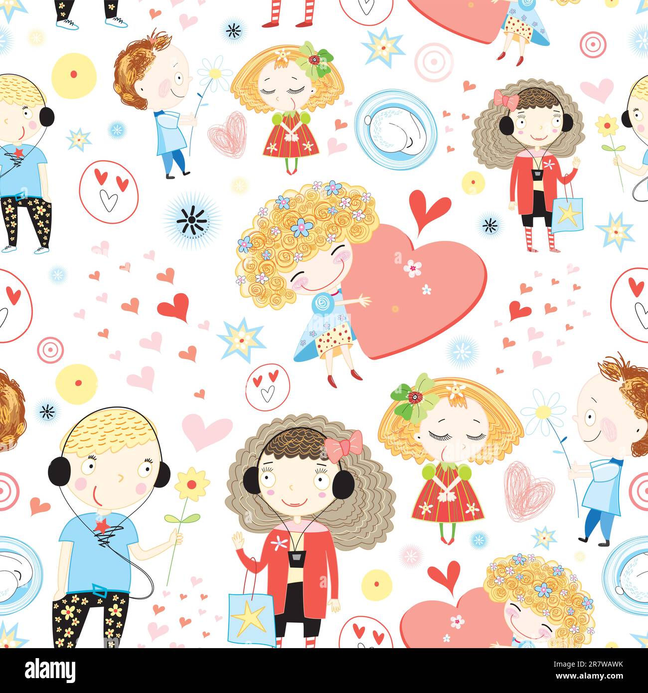 seamless pattern of bright cheerful love of children on a white ...