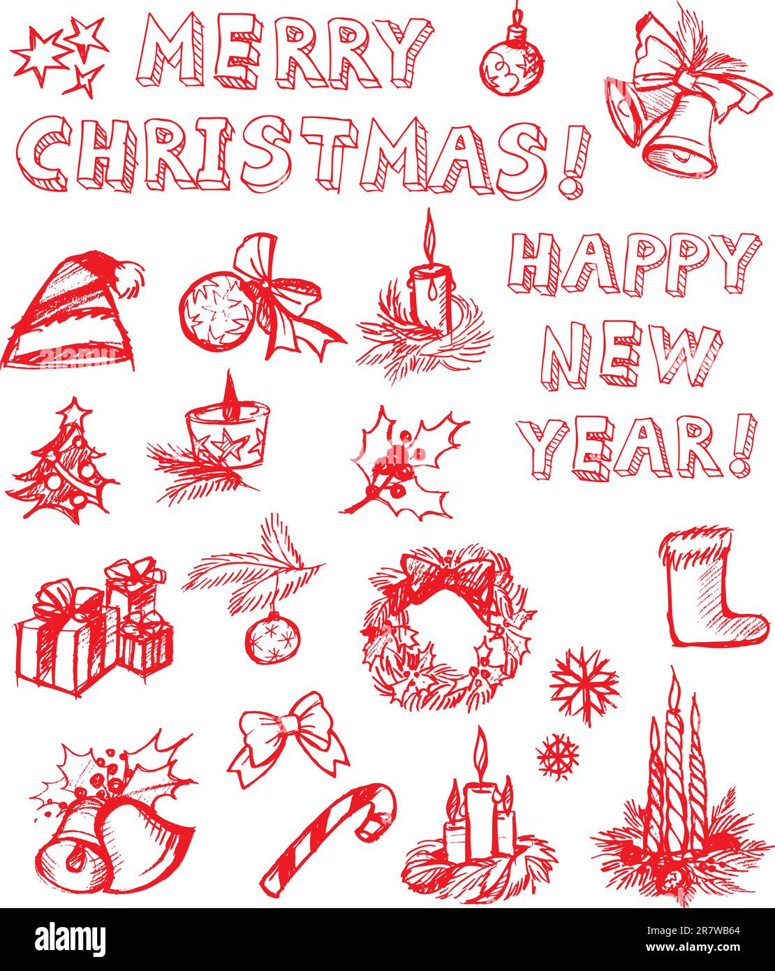 Vector set of Christmas freehand drawing design elements Stock Vector ...