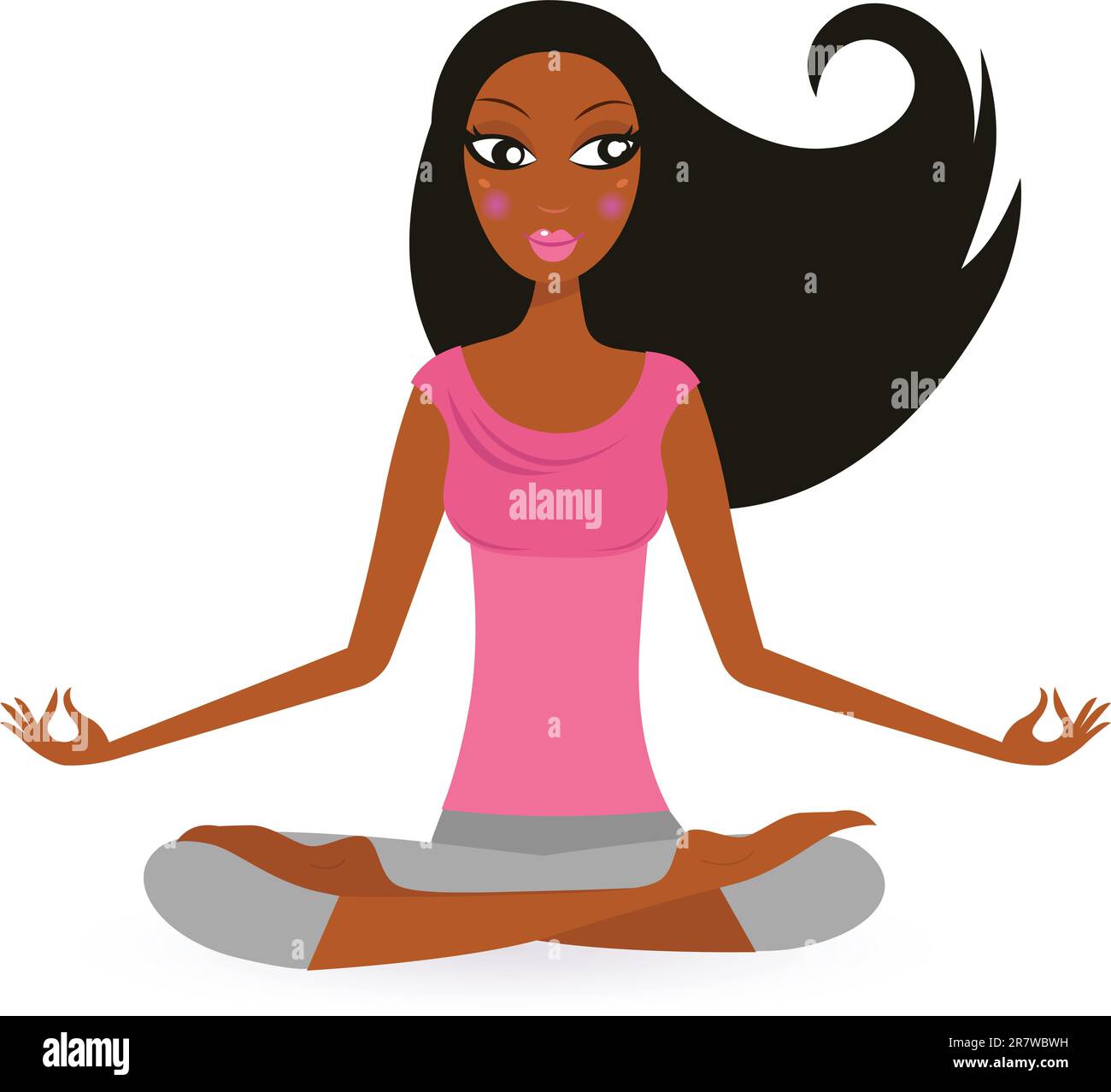 Cute afro woman practicing yoga exercise. Vector Illustration Stock ...