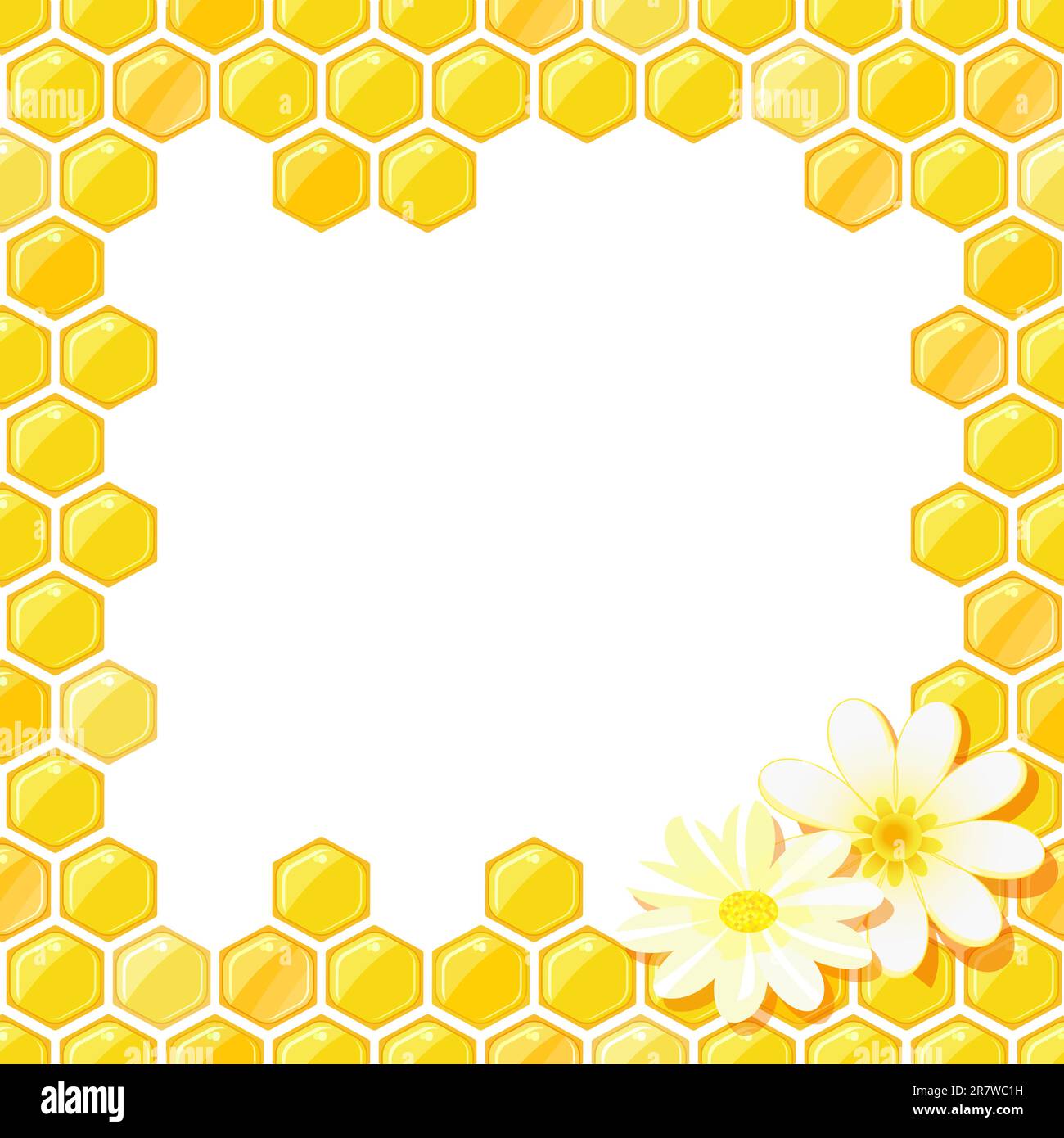 Honeycomb Frame with Flower. Orange honey cells vector Stock Vector ...