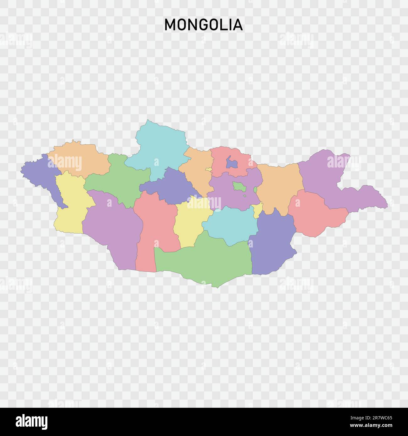 Isolated colored map of Mongolia with borders of the regions Stock ...