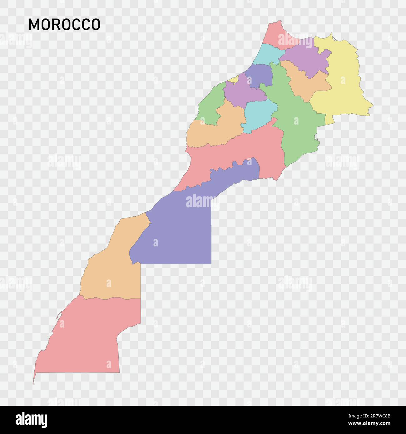 Isolated colored map of Morocco with borders of the regions Stock ...