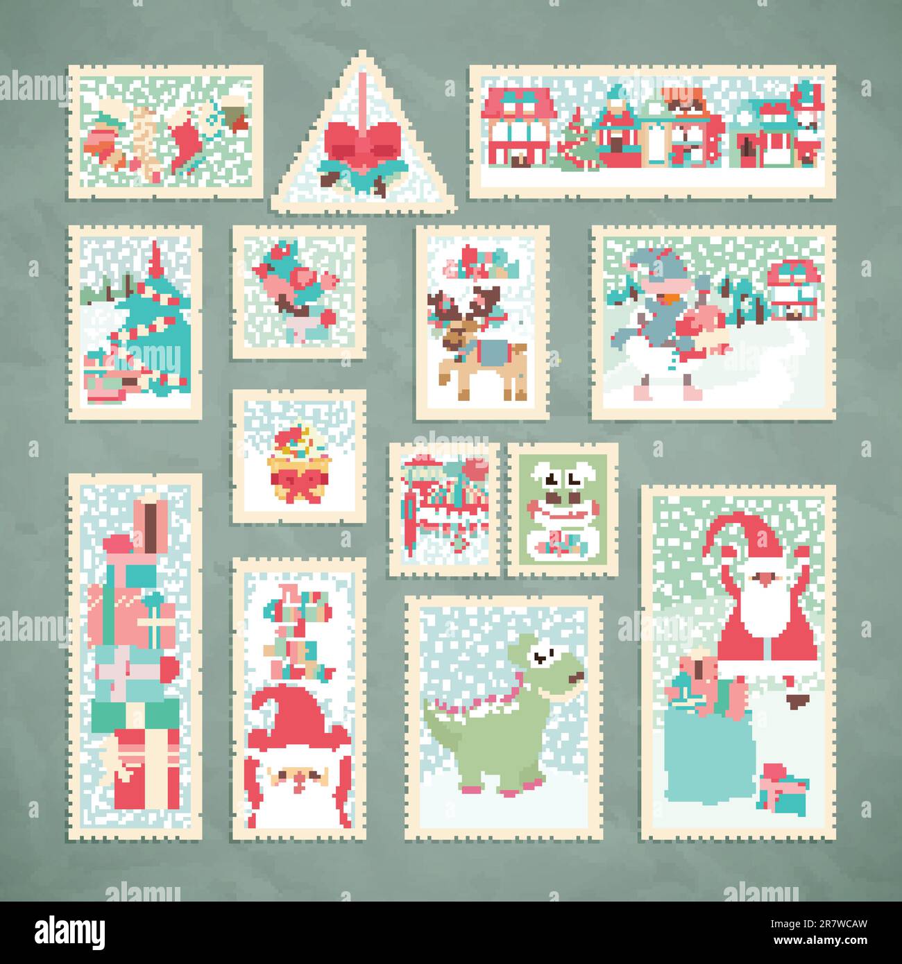 Collection of funny Christmas post stamps. Vector illustration Stock ...