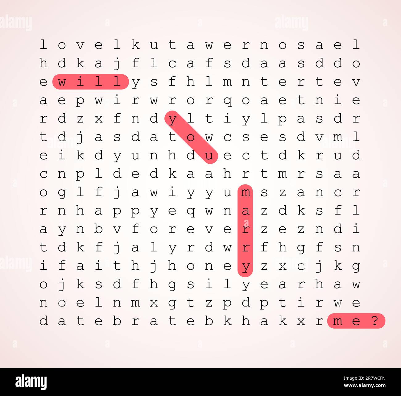 Wedding card - word search puzzle with highlighted question - will you ...