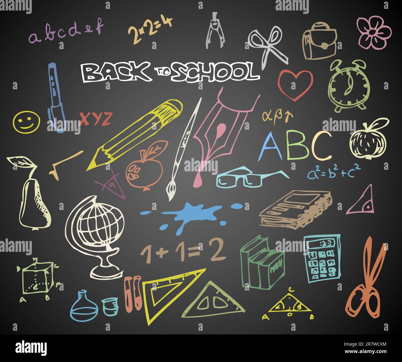 Back to school - set of school doodle vector illustrations on ...