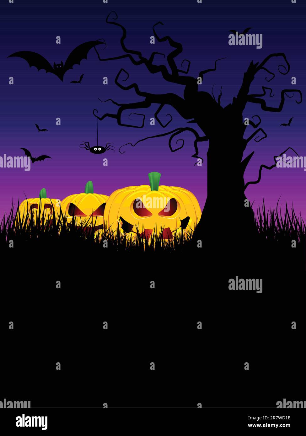 Spooky Halloween background with a scary tree and pumpkins Stock Vector ...
