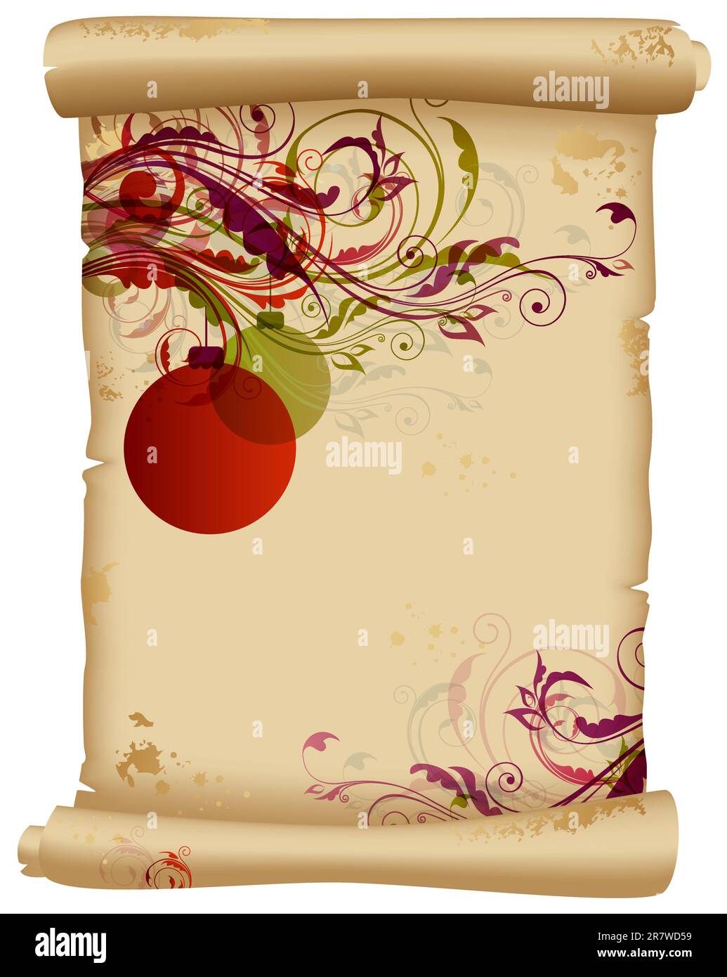 Christmas background with floral ornament on an old scroll Stock Vector ...