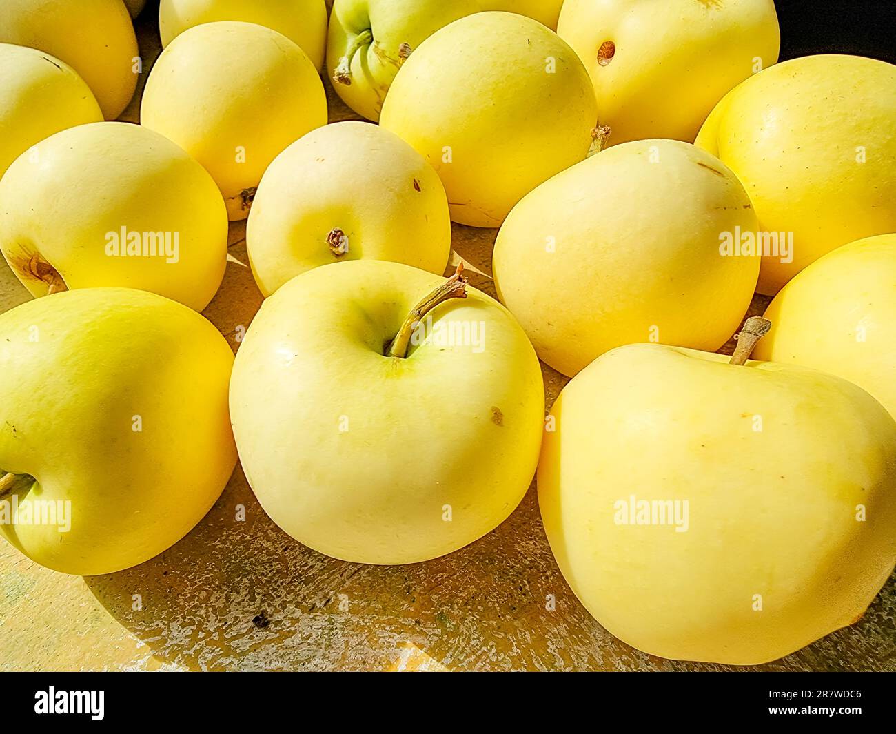 Green apple Raw fruit and vegetable backgrounds overhead perspective ...