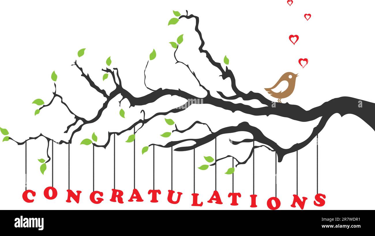 Congratulations greeting card with bird. Vector illustration Stock ...
