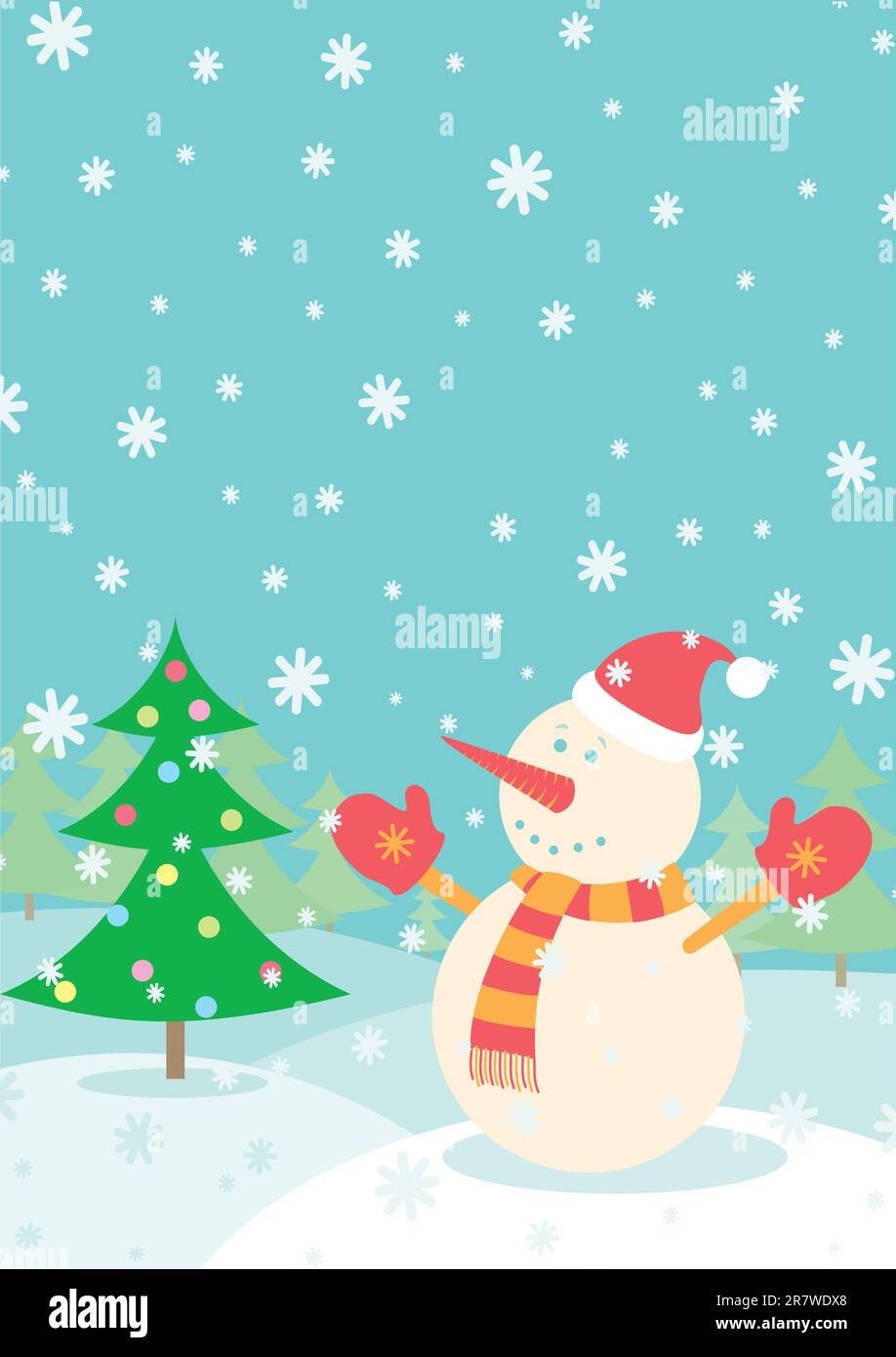 Illustration of a Snowman and Christmas tree Stock Vector Image & Art ...